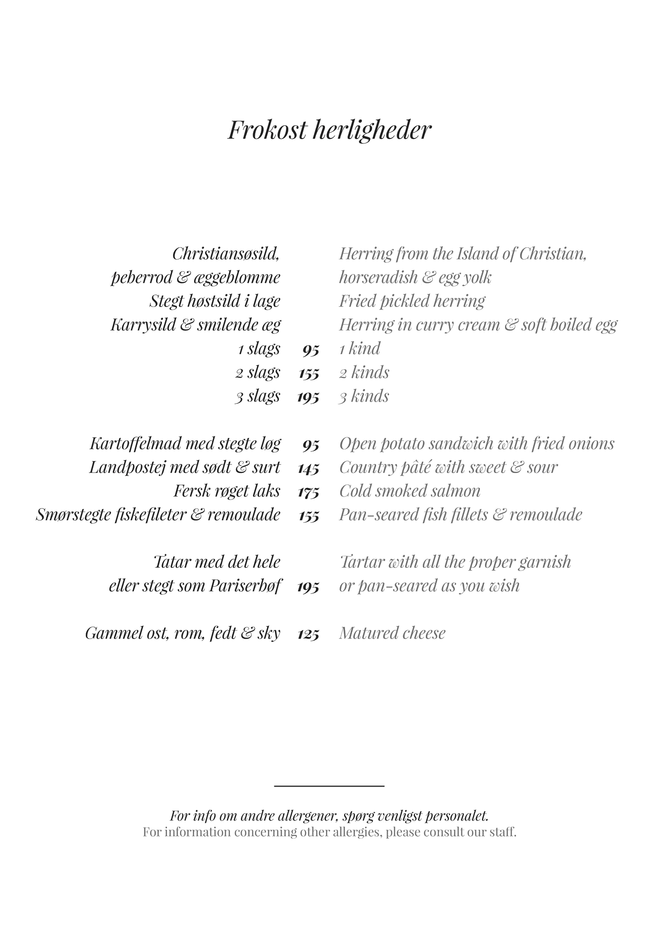 Menu Frokost / Lunch – Den Røde